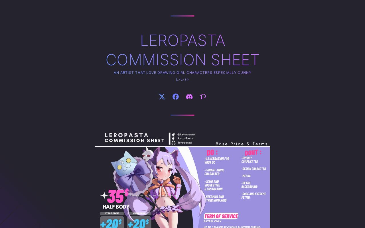 Leropasta - commission sheet